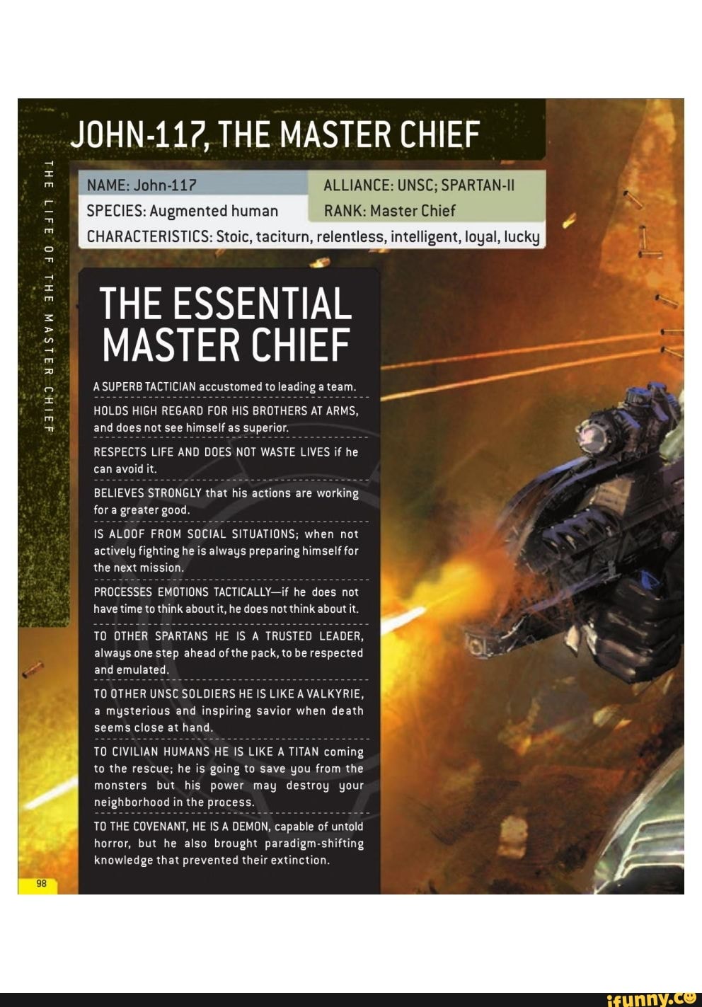 JOHN-117, THE MASTER CHIEF ALLIANCE: UNSC; SPARTAN-II RANK: Master ...