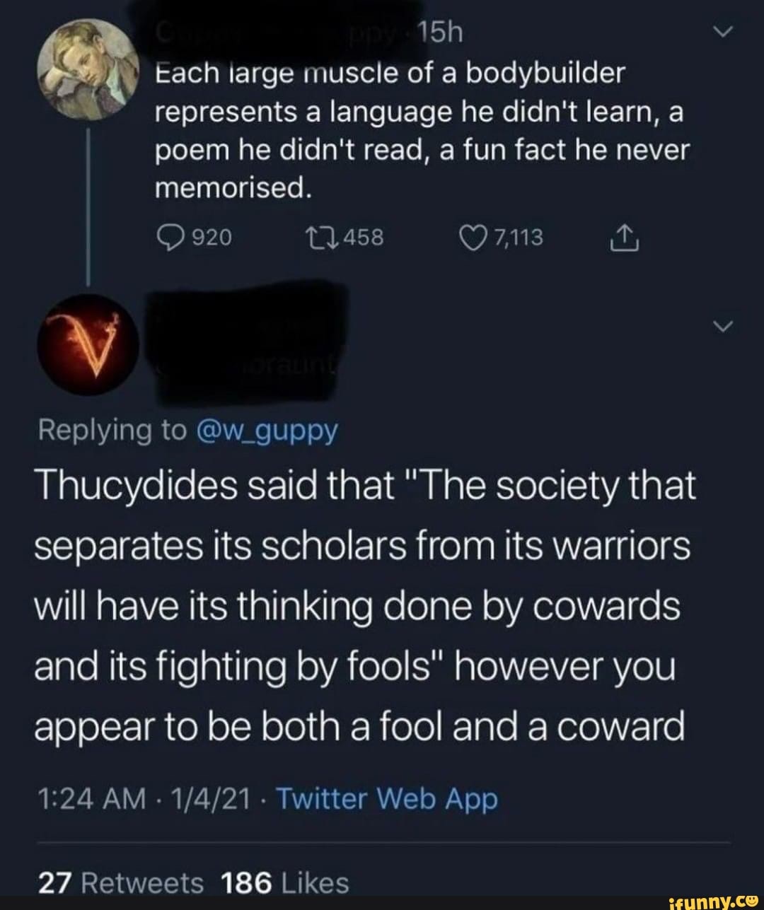 Each large muscle of a bodybuilder ~represents a language he didn't ...