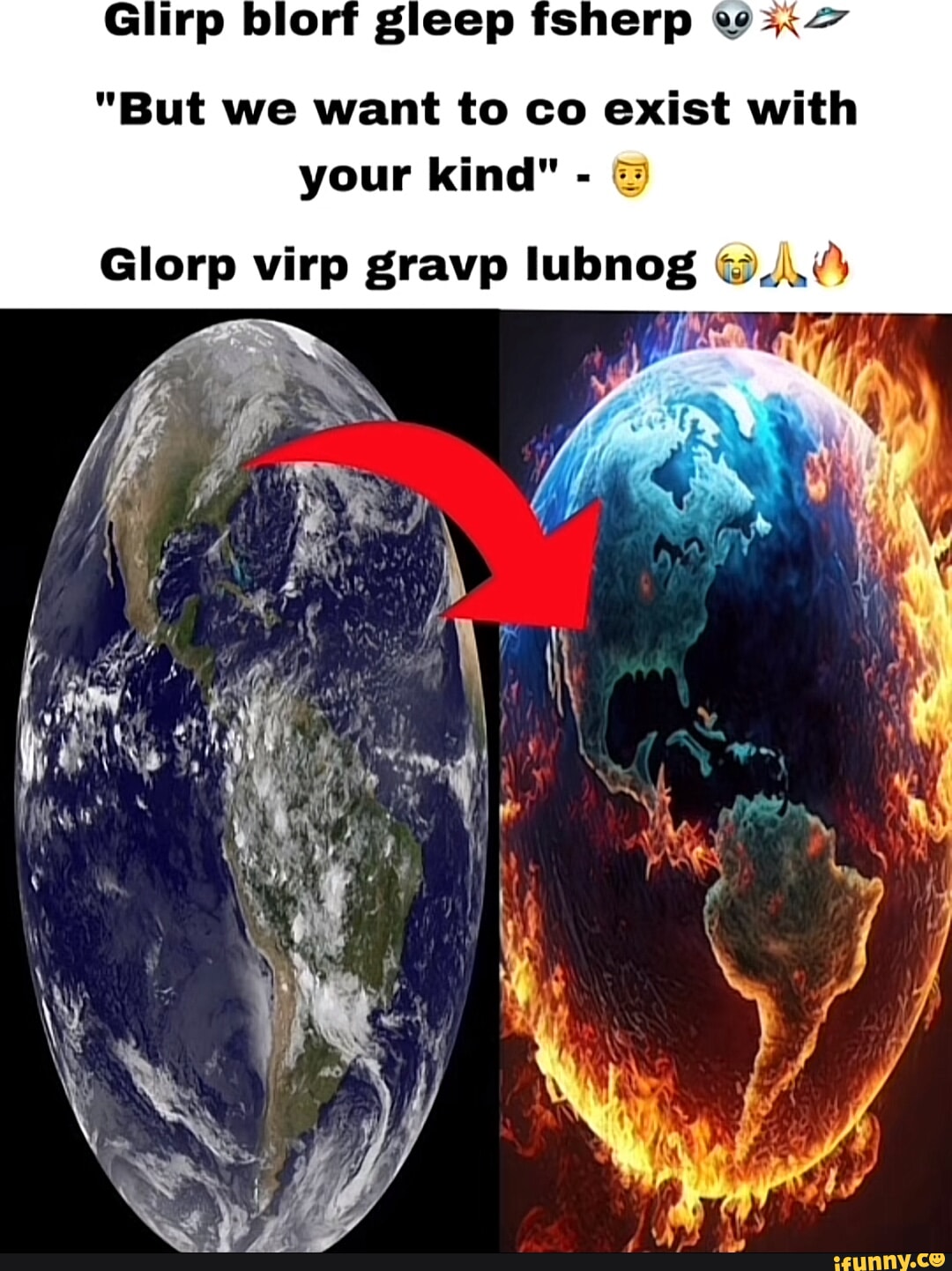 Glirp blorf gleep fsherp "But we want to co exist with your kind ...