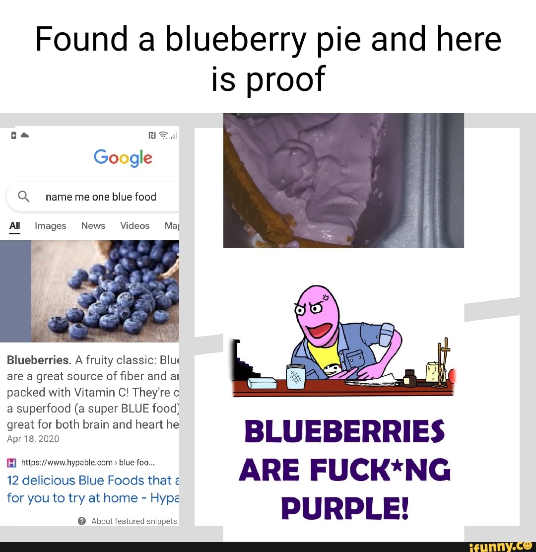 Found a blueberry pie and here is proof ca NA. Google Q. name me one ...