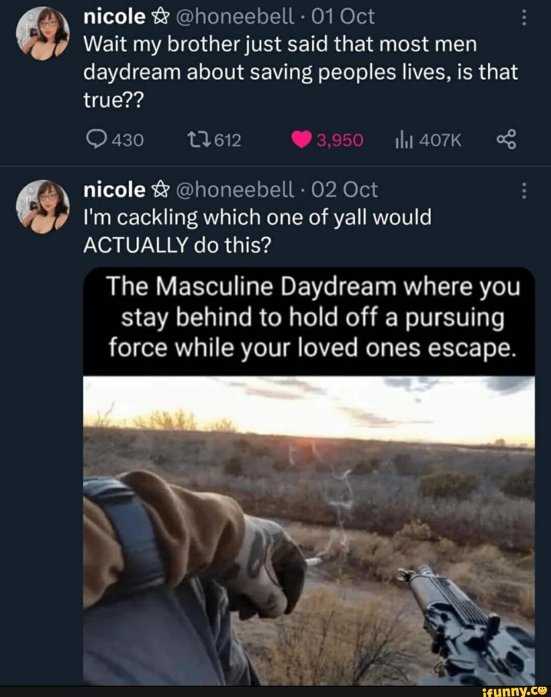 Nicole & @honeebell - 01 Oct Wait my brother just said that most men ...