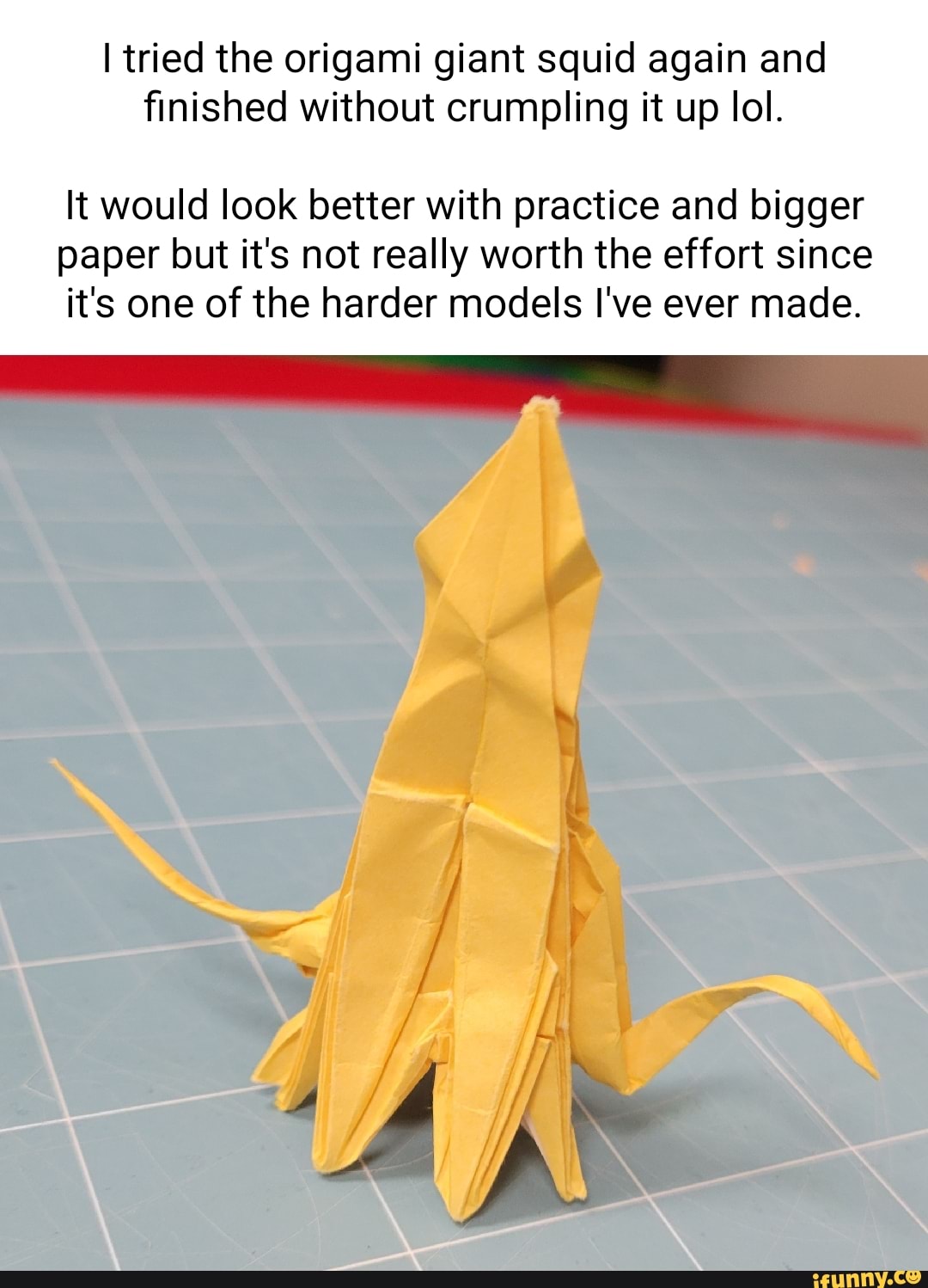 Tried the origami giant squid again and finished without crumpling it ...