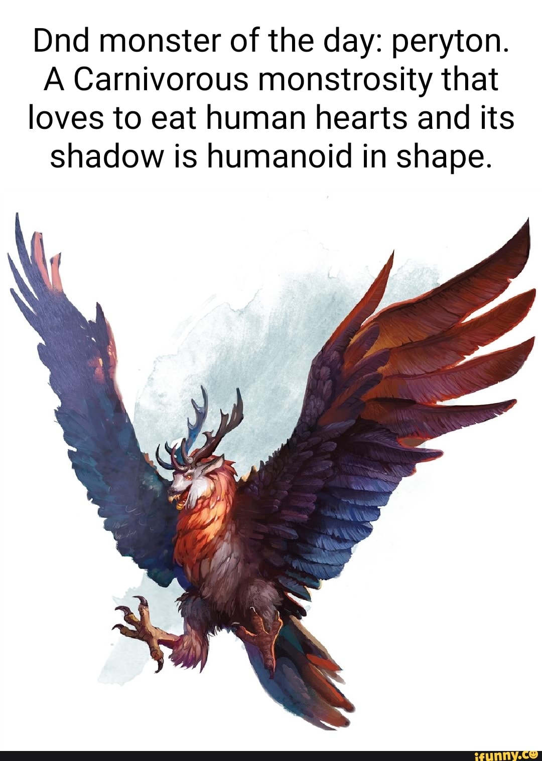 Dnd monster of the day: peryton. A Carnivorous monstrosity that loves ...