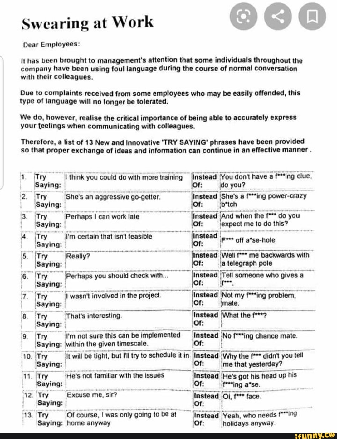 Swearing At Work Dear Employees It Has Been Brought To Management s Swearing At Work Dear Employees It Has Been Brought To Management s