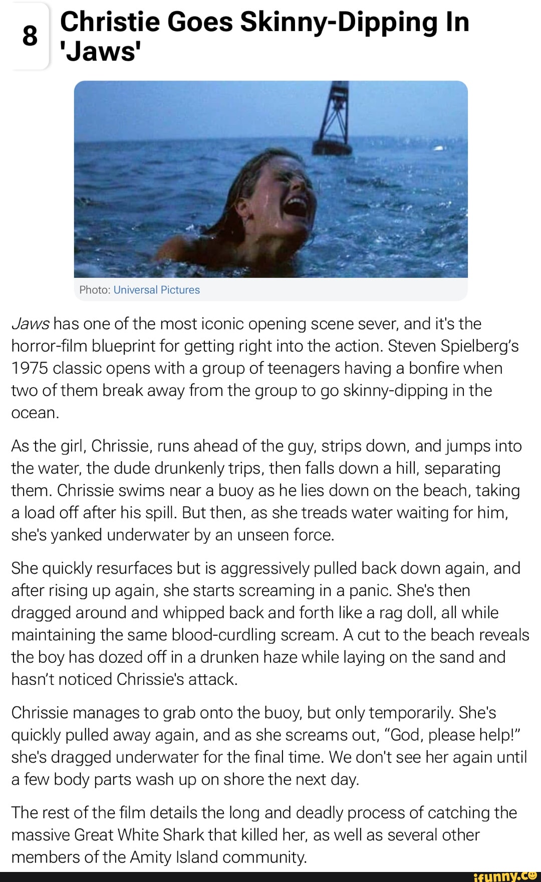 Christie Goes Skinny-Dipping In 'Jaws' Photo: Universal Pictures Jaws ...