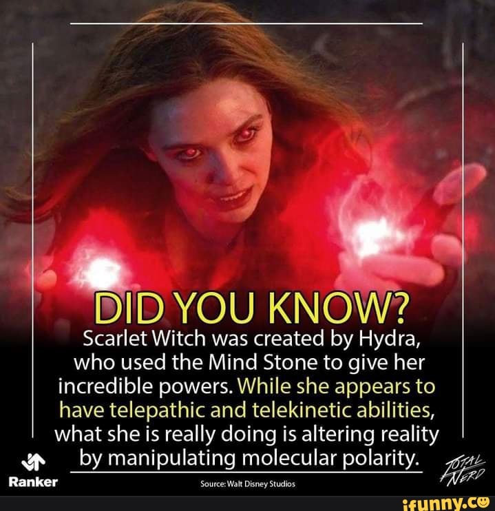 DID YOU KNOW? Scarlet Witch was created by Hydra, who used the Mind ...