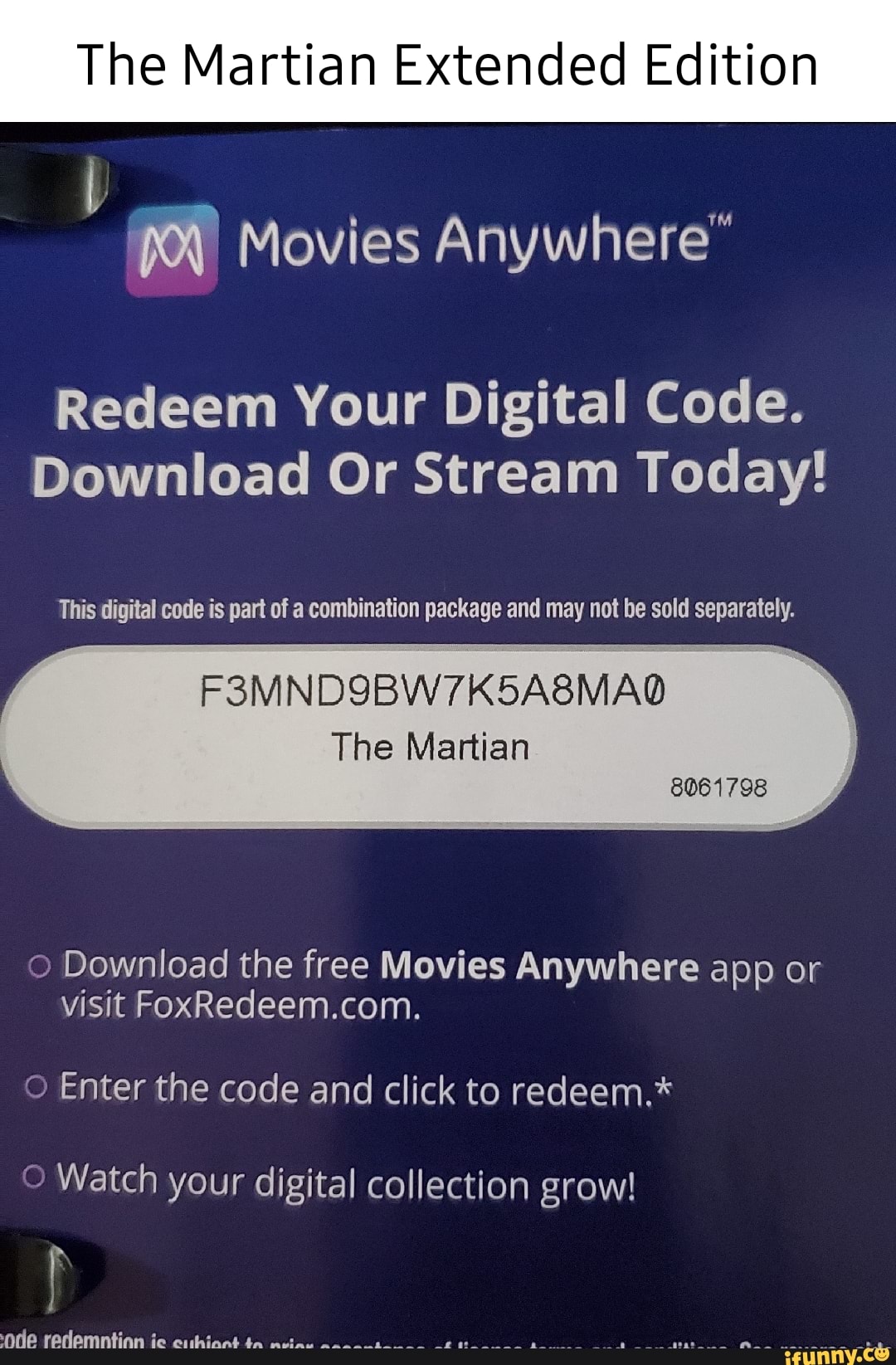 The Martian Extended Edition Movies Anywhere" Redeem Your Digital Code ...