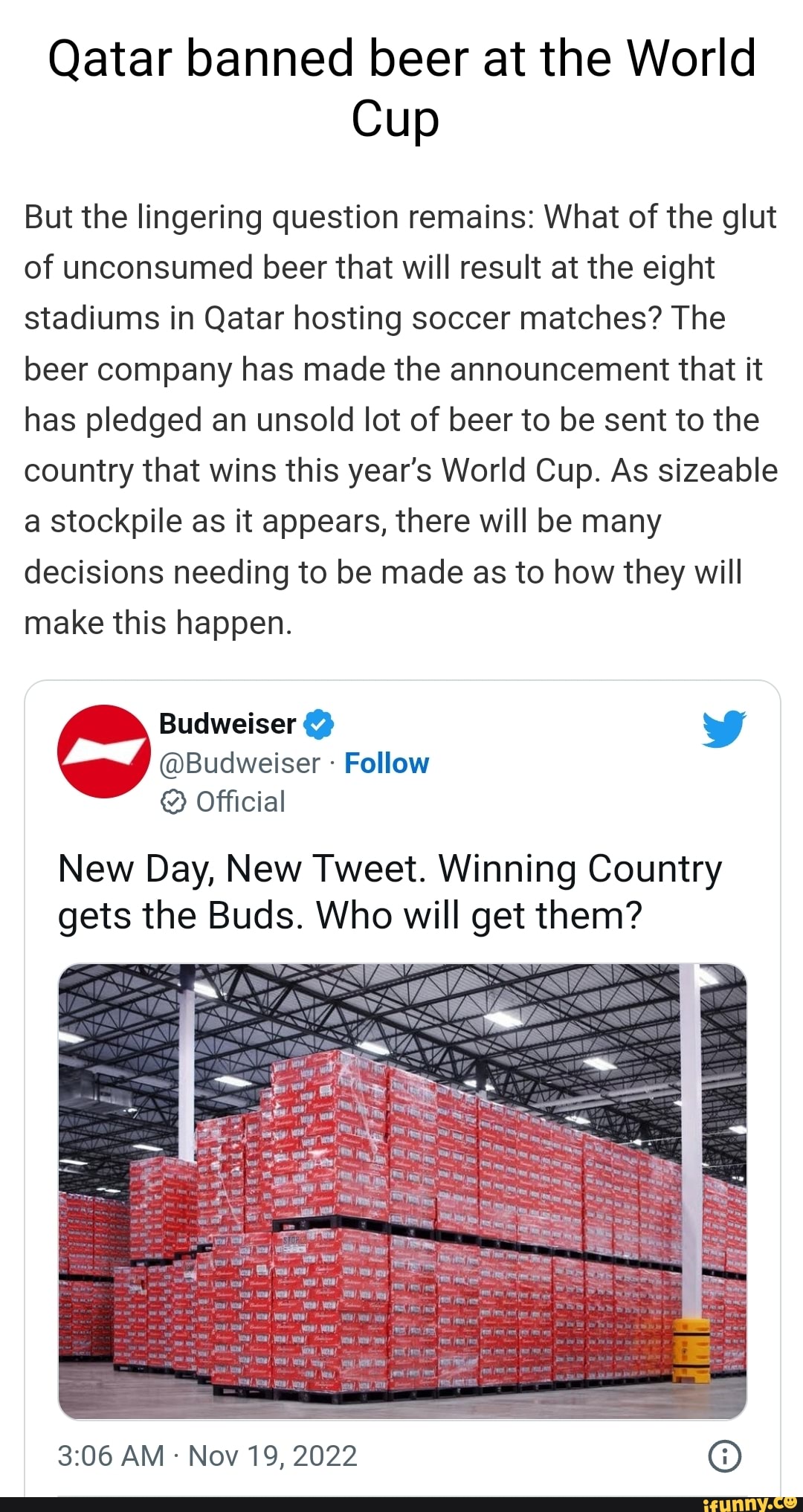 Qatar banned beer at the World Cup But the lingering question remains: What of the glut of ...