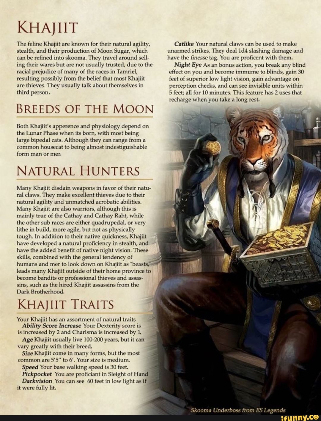 KHAJIIT The feline Khajiit are known for their natural agility, Catlike ...