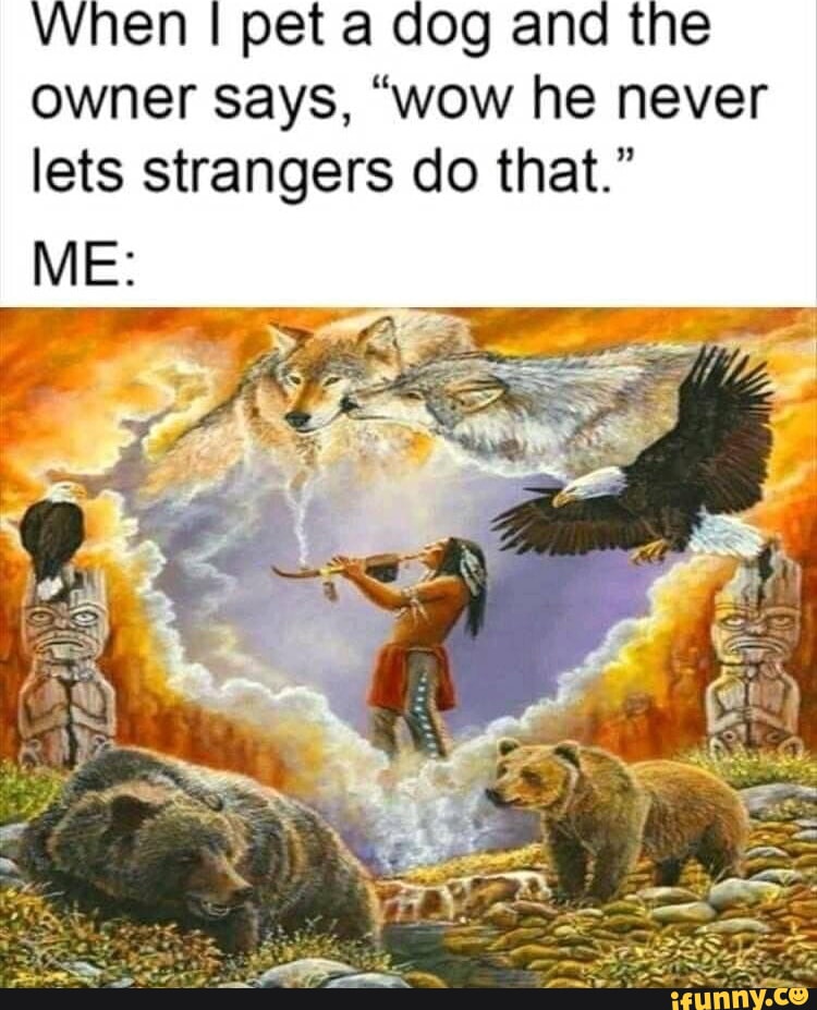 When I pet a dog and the owner says, "wow he never lets strangers do ...