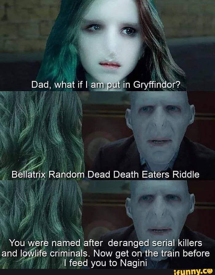 Dad, what if I am put in Gryffindor? Bellatrix Random Dead Death Eaters ...