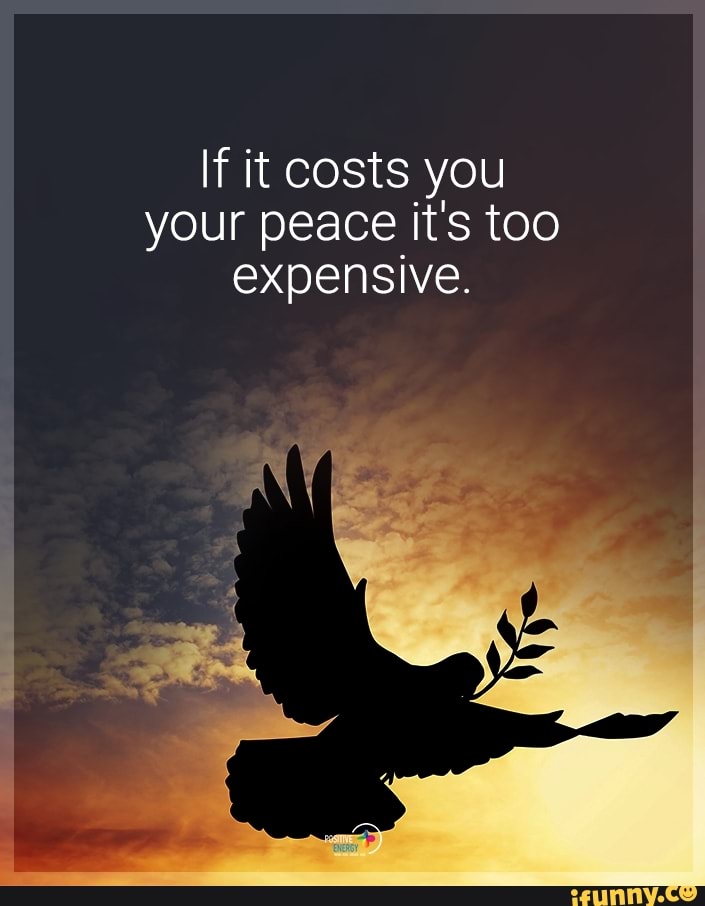 If it costs you your peace it's too expensive. - iFunny