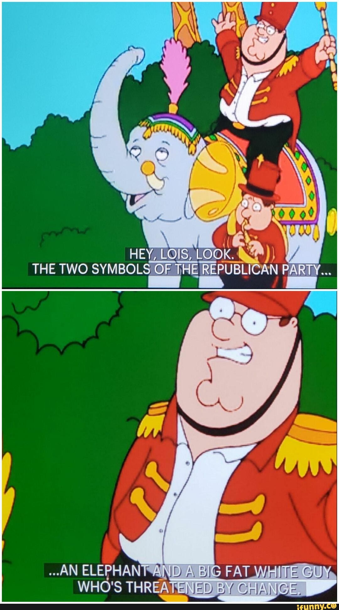 THE TWO SYMBOLS OF REPUBL CAN PARTV... AN ELEPHANT WHO'S THREA KE! ID A ...