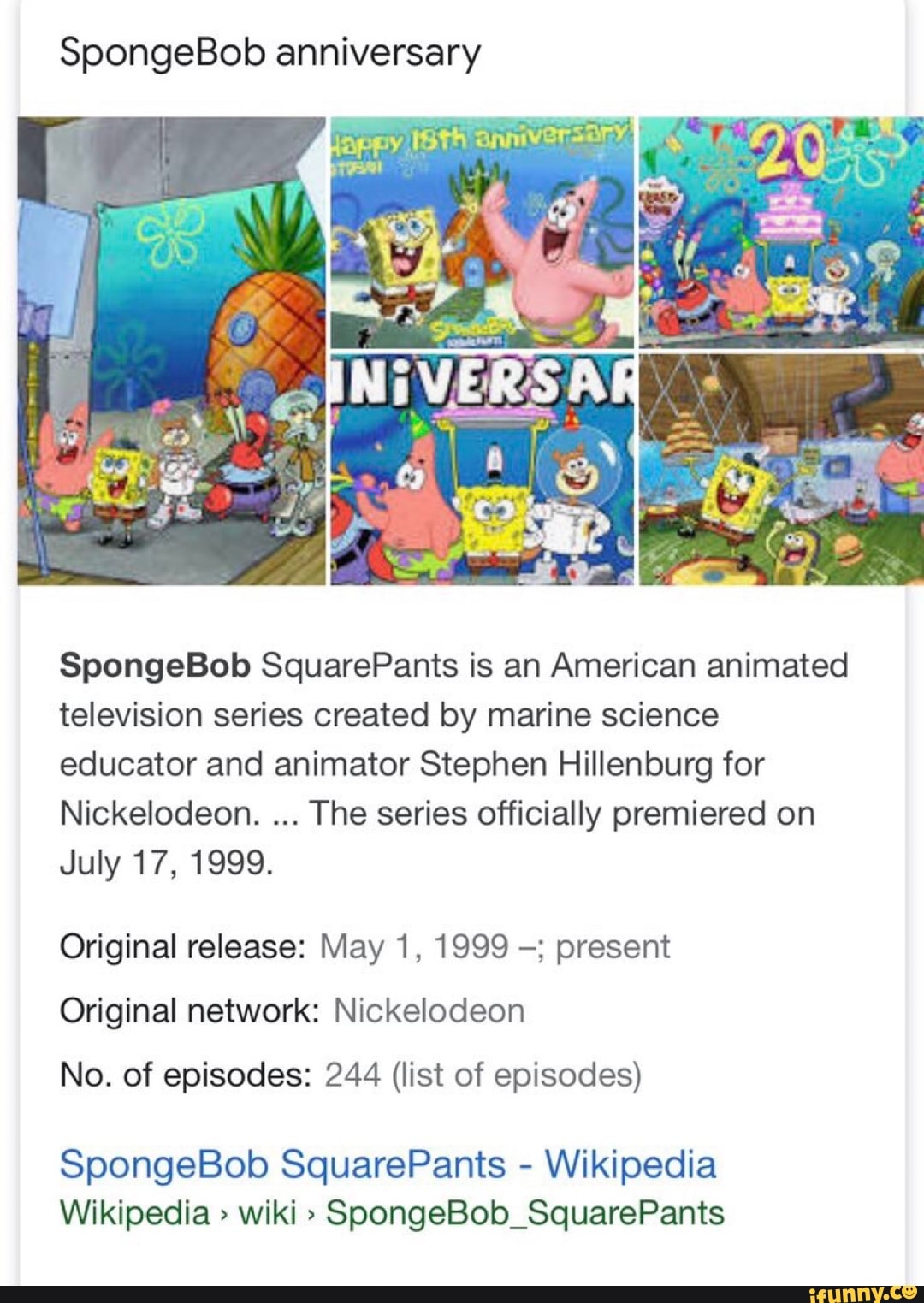 SpongeBob anniversary SpongeBob SquarePants is an American animated ...
