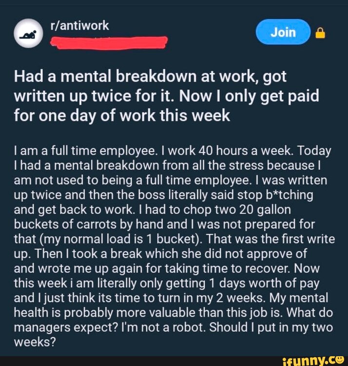 Jon Had a mental breakdown at work, got written up twice for it. Now I ...