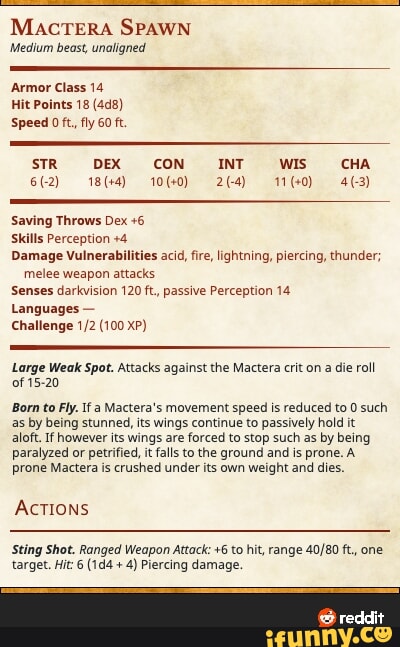 MActTErRA SPAWN Medium beast, unaligned Armor Class 14 Points 18 Speed ...