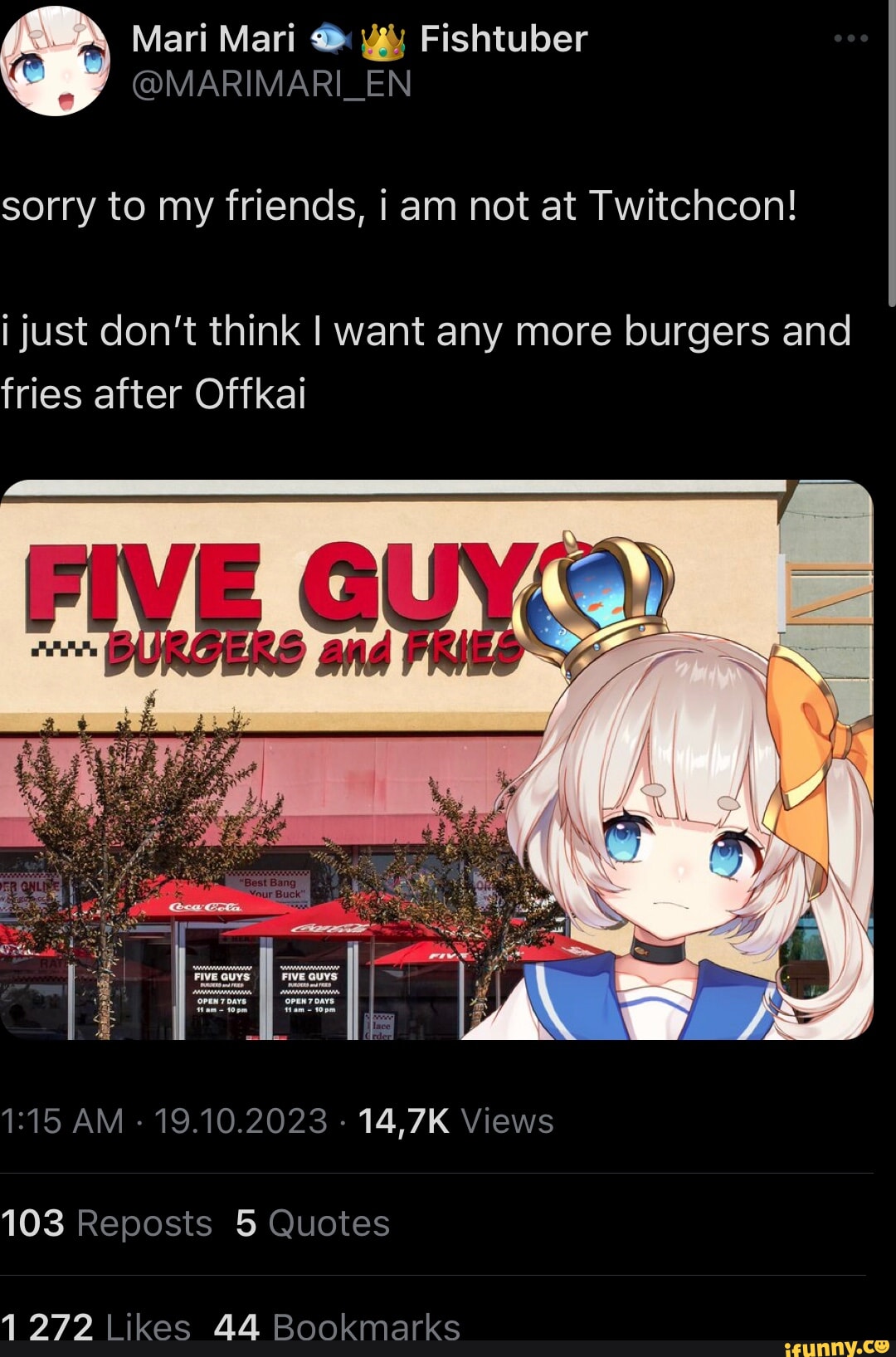 Mari Mari & Fishtuber @MARIMARI_EN sorry to my friends, i am not at ...