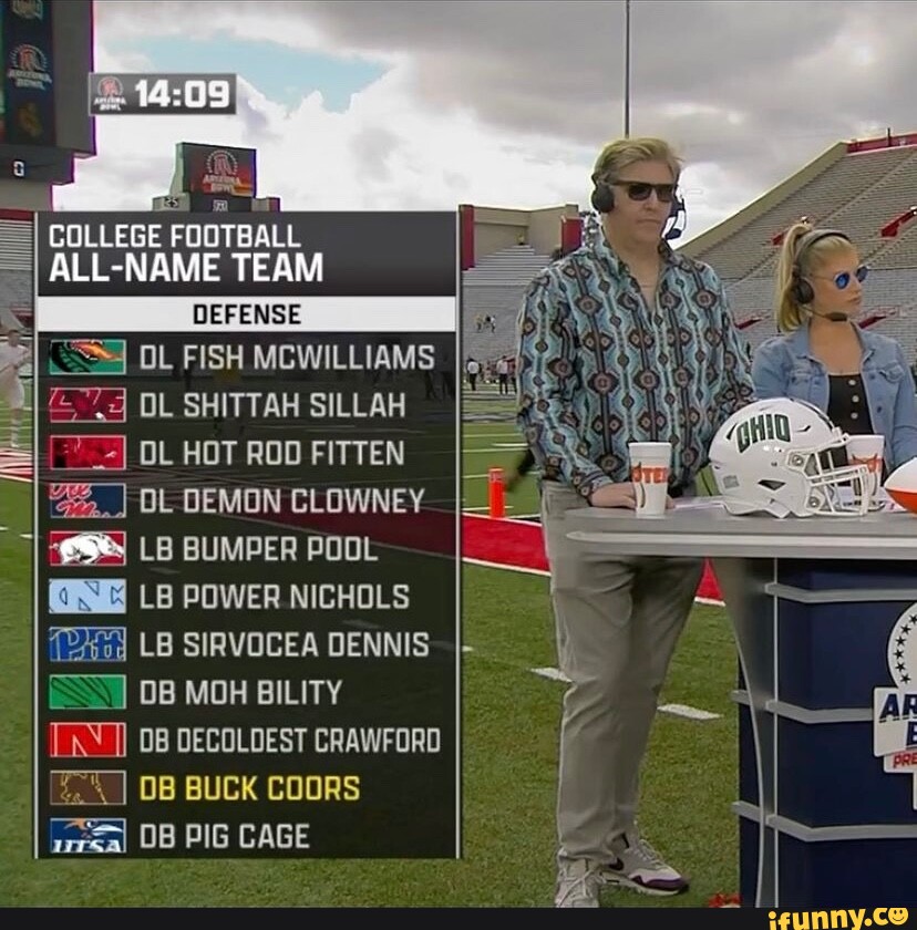 COLLEGE FOOTBALL ALL-NAME TEAM OL FISH MCWILLIAMS I DL SHITTAH SILLAH ...