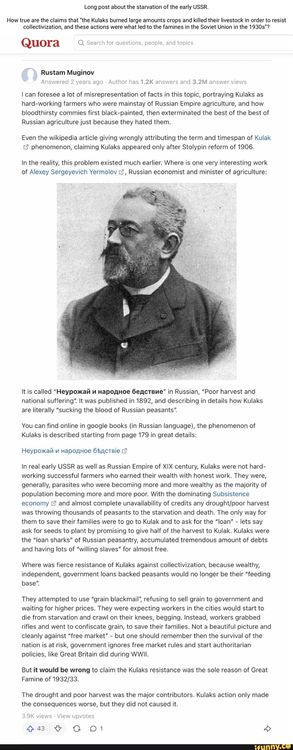 Long post about the starvation of the early USSR. How true are the ...