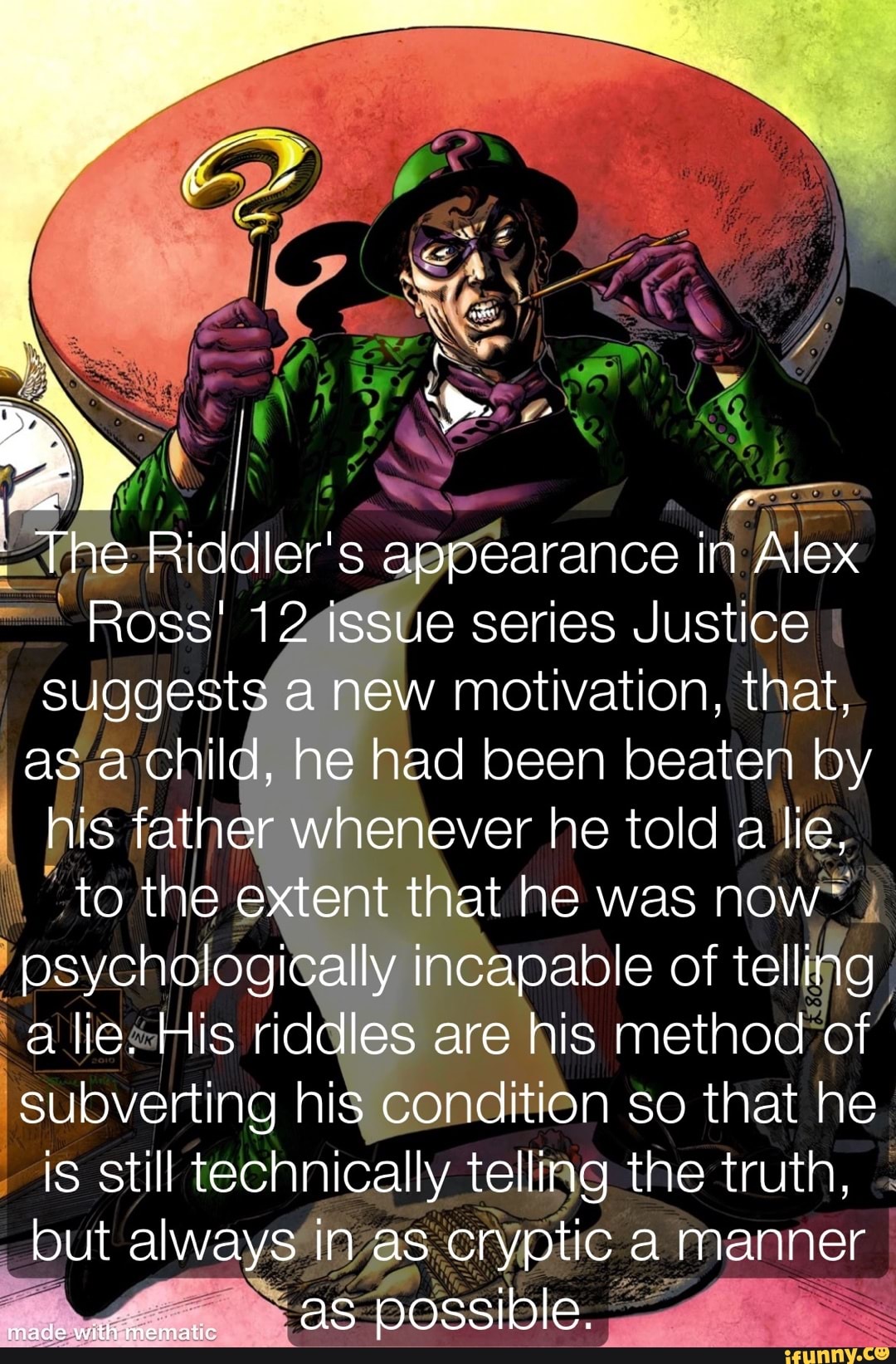 The Riddler's appearance in Alex Ross' 12 issue series Justice suggests ...