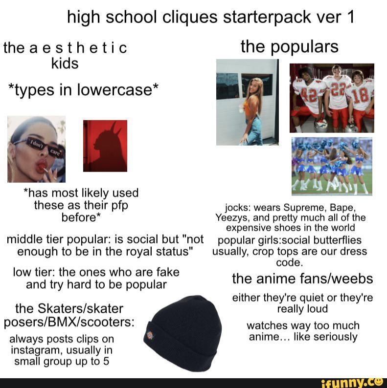 High school cliques starterpack ver 1 theaesthetic the populars kids ...