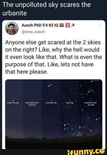 The unpolluted sky scares the urbanite Ausch PROS Anyone else get ...