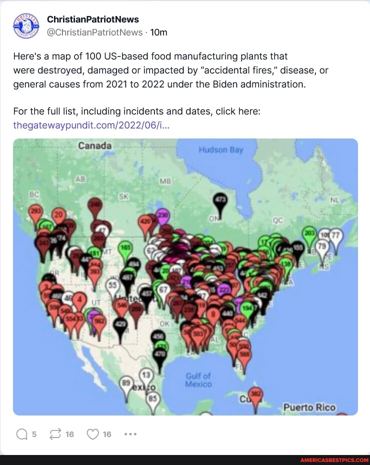 Here's a map of 100 US-based food manufacturing plants that were ...