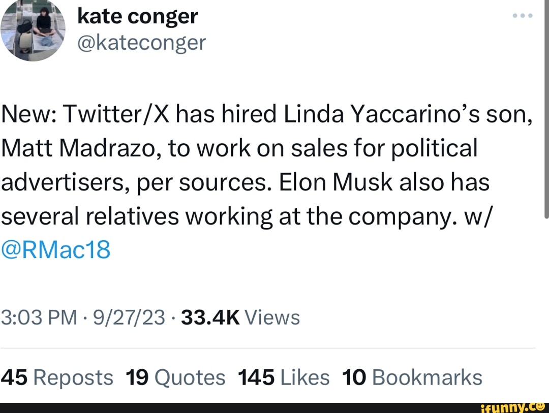 Kate conger @kateconger New: has hired Linda Yaccarino's son, Matt ...