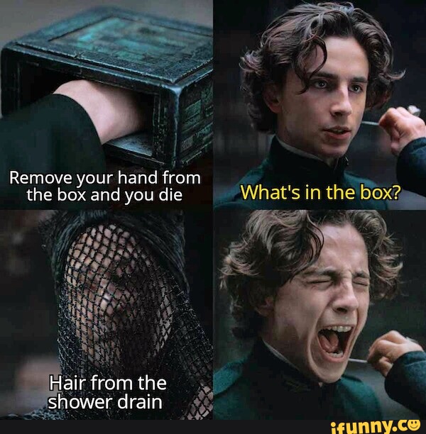 Remove your hand from the box and you die What's in the box?, Hair from ...