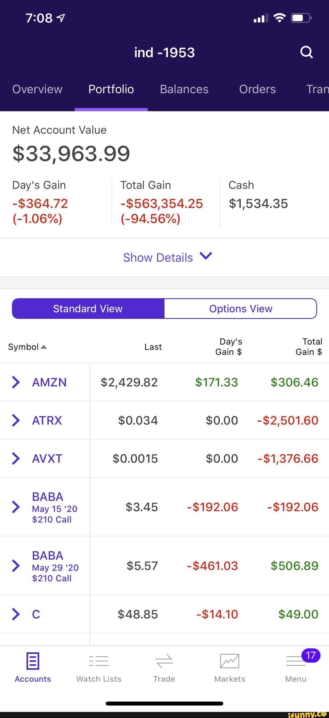 Overview Portfolio ind -1953 Balances Net Account Value $33,963.99 Day ...