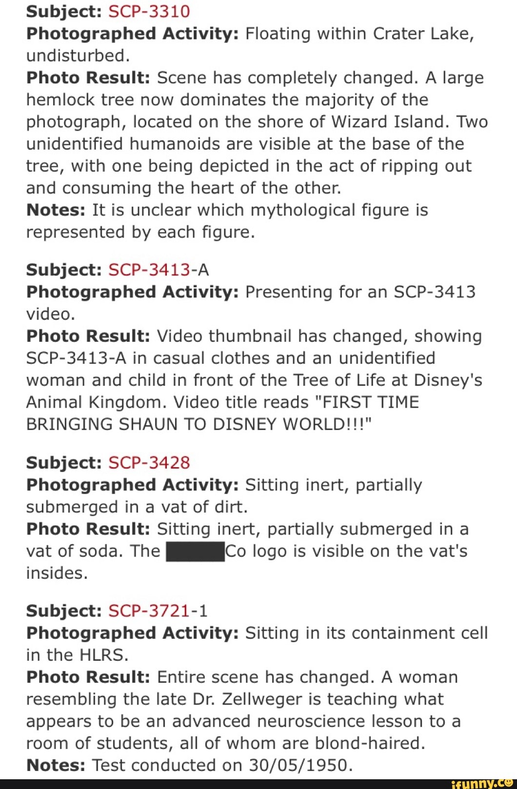 Subject: SCP-3310 Photographed Activity: Floating within Crater Lake ...