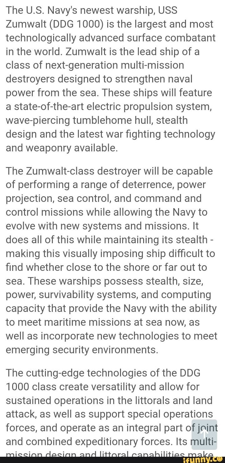 The U.S. Navy's newest warship, USS Zumwalt (DDG 1000) is the largest ...