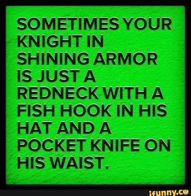 SOMETIMES YOUR KNIGHT IN I SHINING ARMOR IS JUST REDNECK WITH A FISH ...