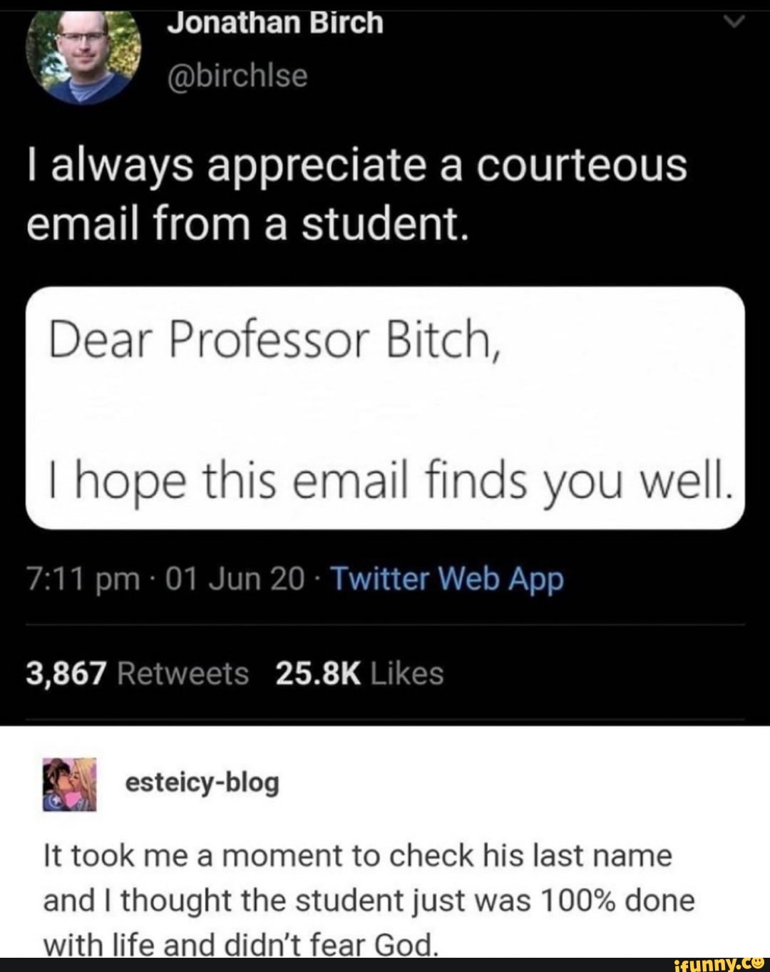 Jonathan Birch ww I always appreciate a courteous email from a student ...
