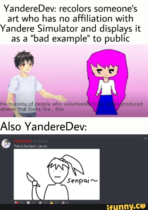 YandereDev: recolors someone's art who has no affiliation with Yandere ...