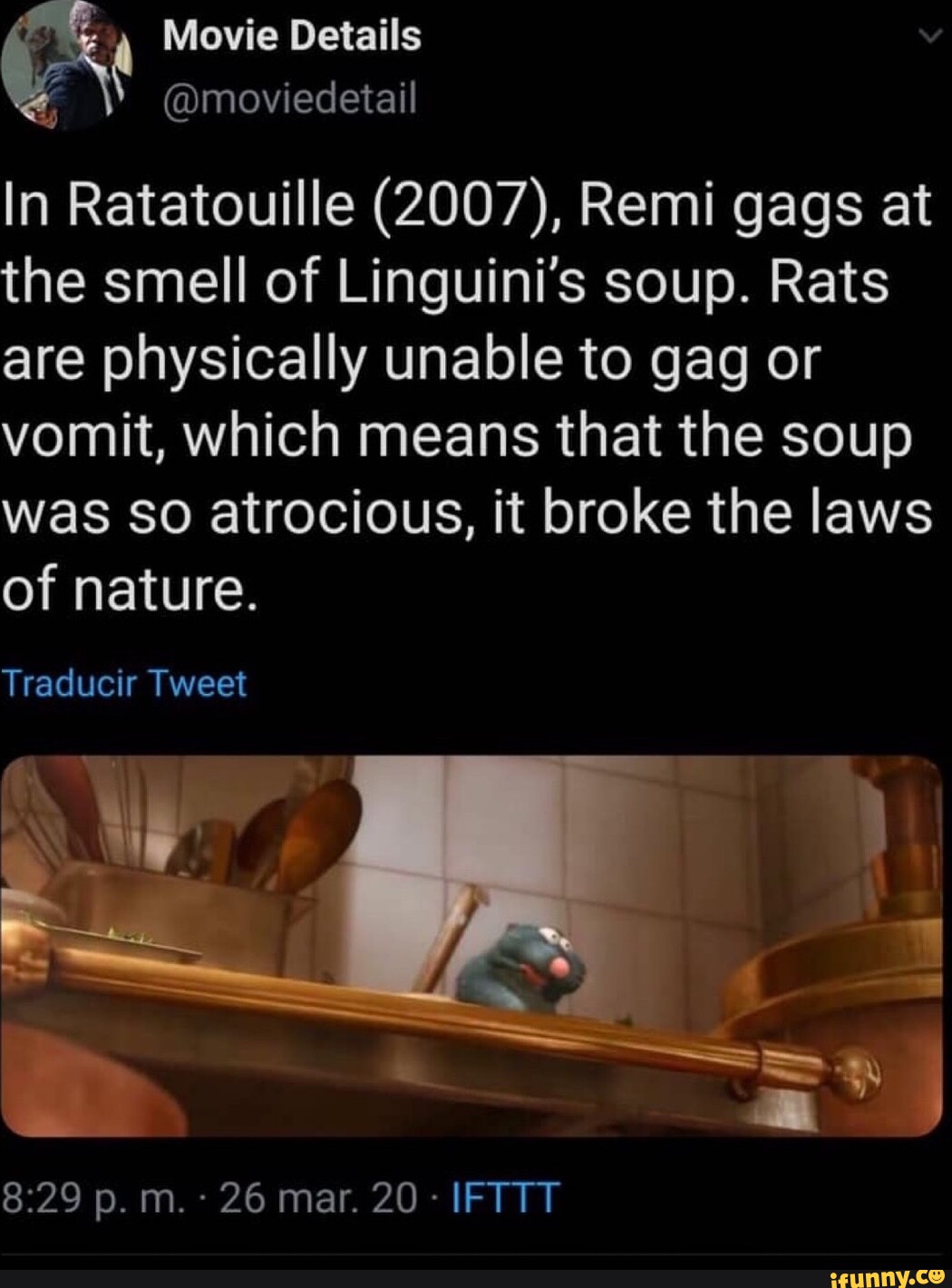 Movie Details In Ratatouille (2007), Remi gags at the smell of Linguini ...