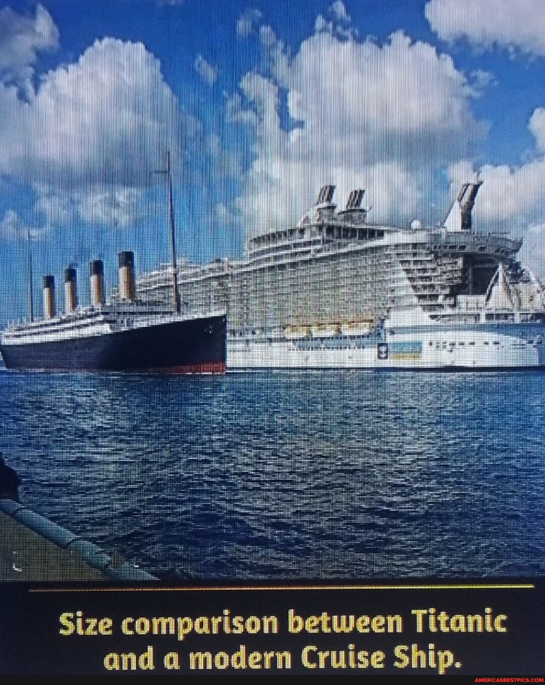 Il Size comparison between Titanic and a modern Cruise Ship. - America ...
