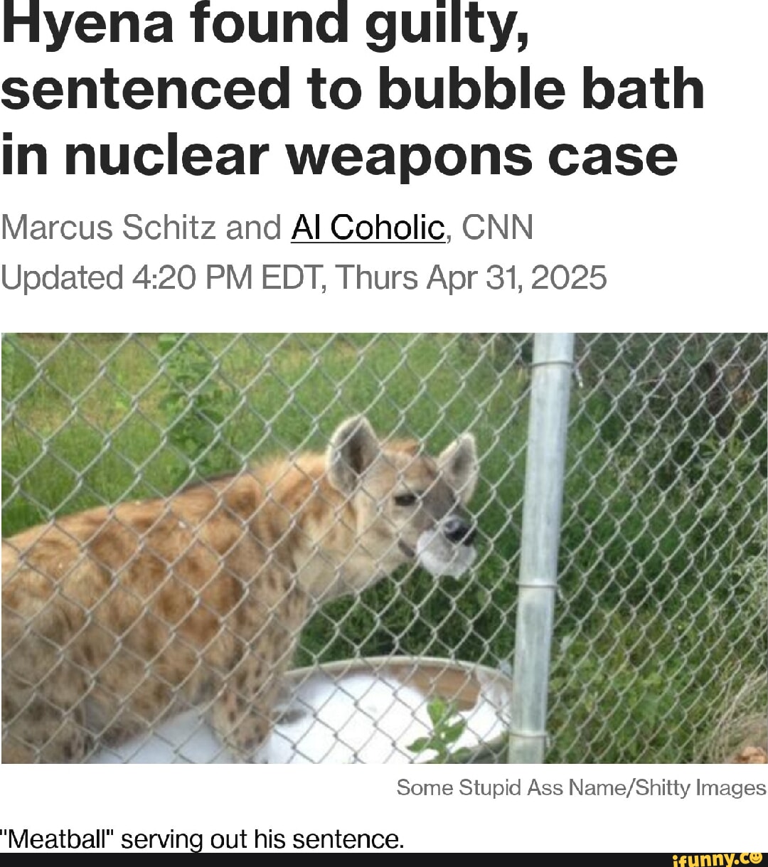 Yena found guilty, sentenced to bubble bath in nuclear weapons case Marcus Schitz and Al Coholic ...