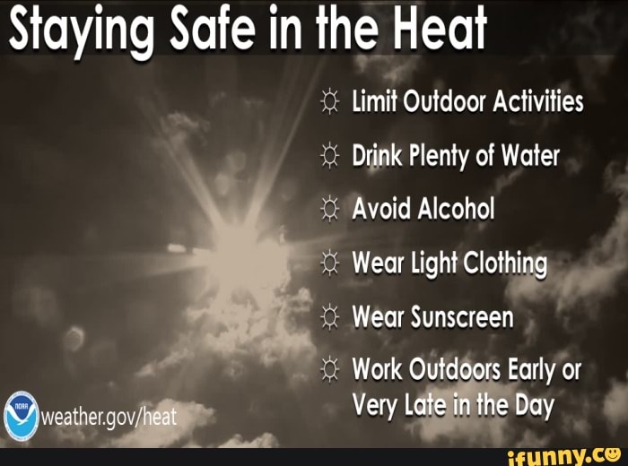 Staying Safe in the Heat Limit Outdoor Activities Drink Plenty of Water ...