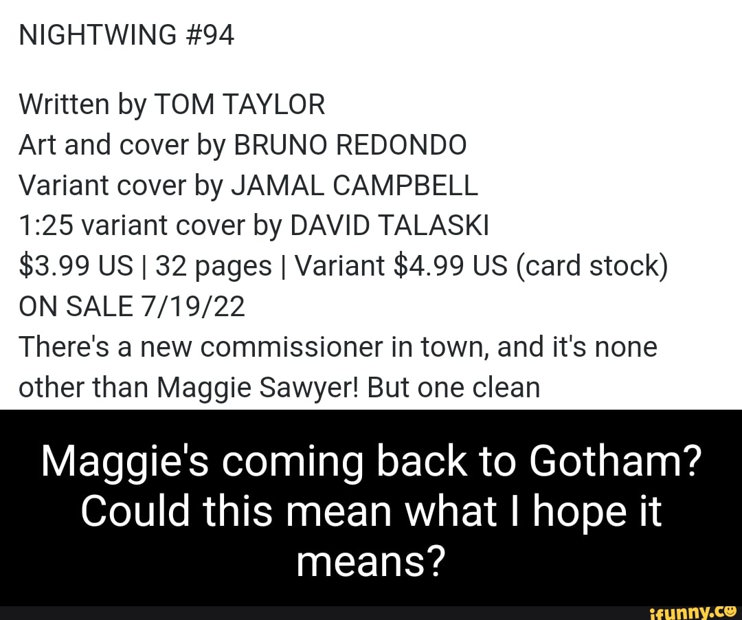 NIGHTWING #94 Written by TOM TAYLOR Art and cover by BRUNO REDONDO ...