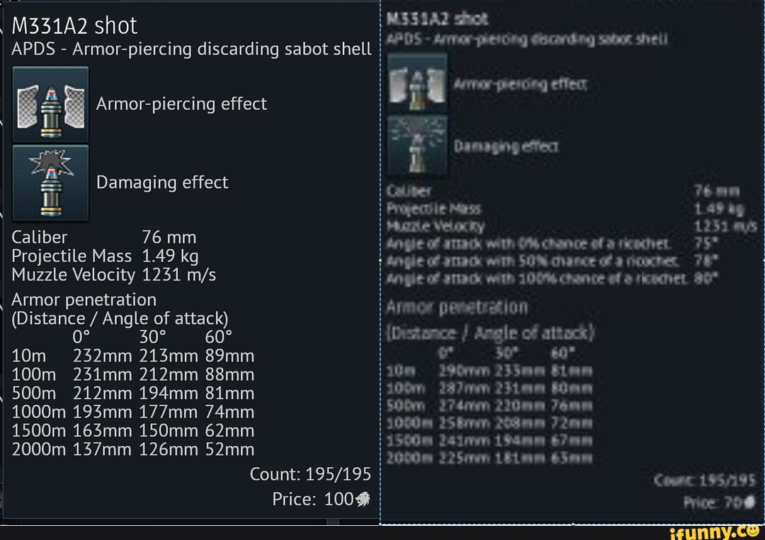 M331A2 shot APDS - Armor-piercing discarding sabot shell Damaging ...