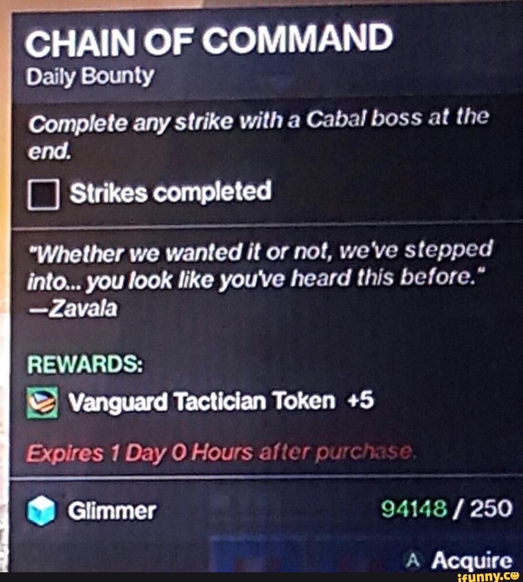 CHAIN OF COMMAND Daily Bounty Complete any strike with a Cabal boss at ...