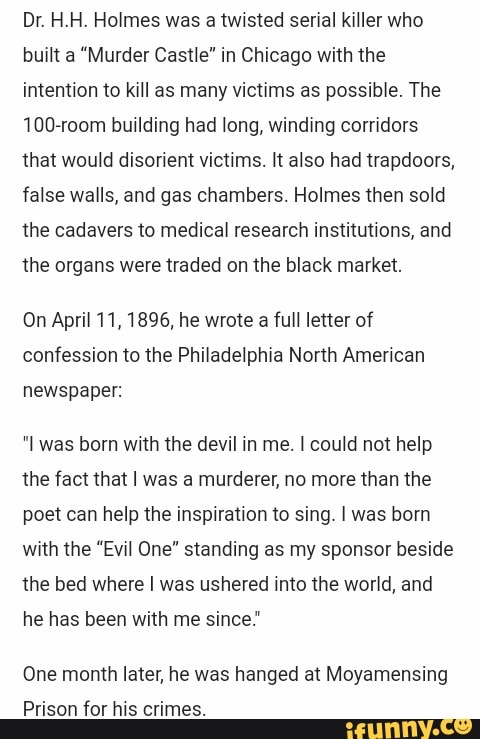 Dr. H.H. Holmes was a twisted serial killer who built a ”Murder Castle ...