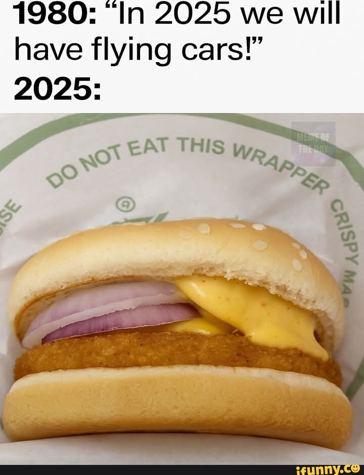 1980: "In 2025 we will have flying cars!" 2025: EAT THIS ow RAp, - iFunny