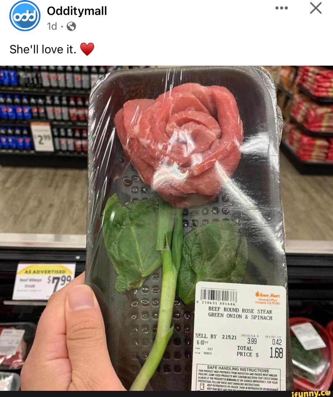 Odditymall She'll love it. BEEF ROUND ROSE STEAK GREEN ONION & SPINACH ...