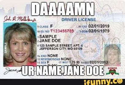 'DRIVER LICENSE, tapc no TA2345i Sos SAMPLE JANE DOE SAMPLE STREET APT ...