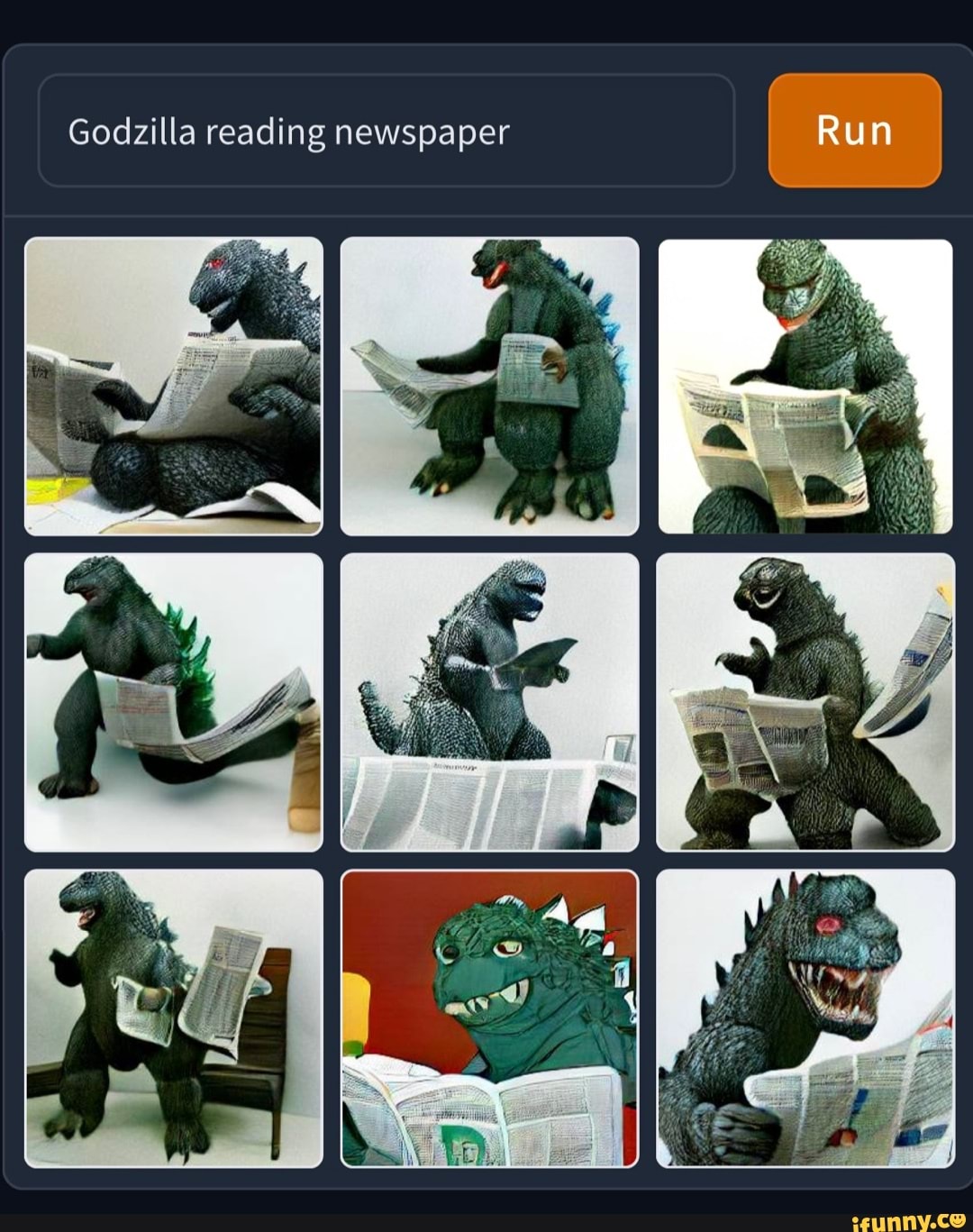 Godzilla reading newspaper Run - iFunny
