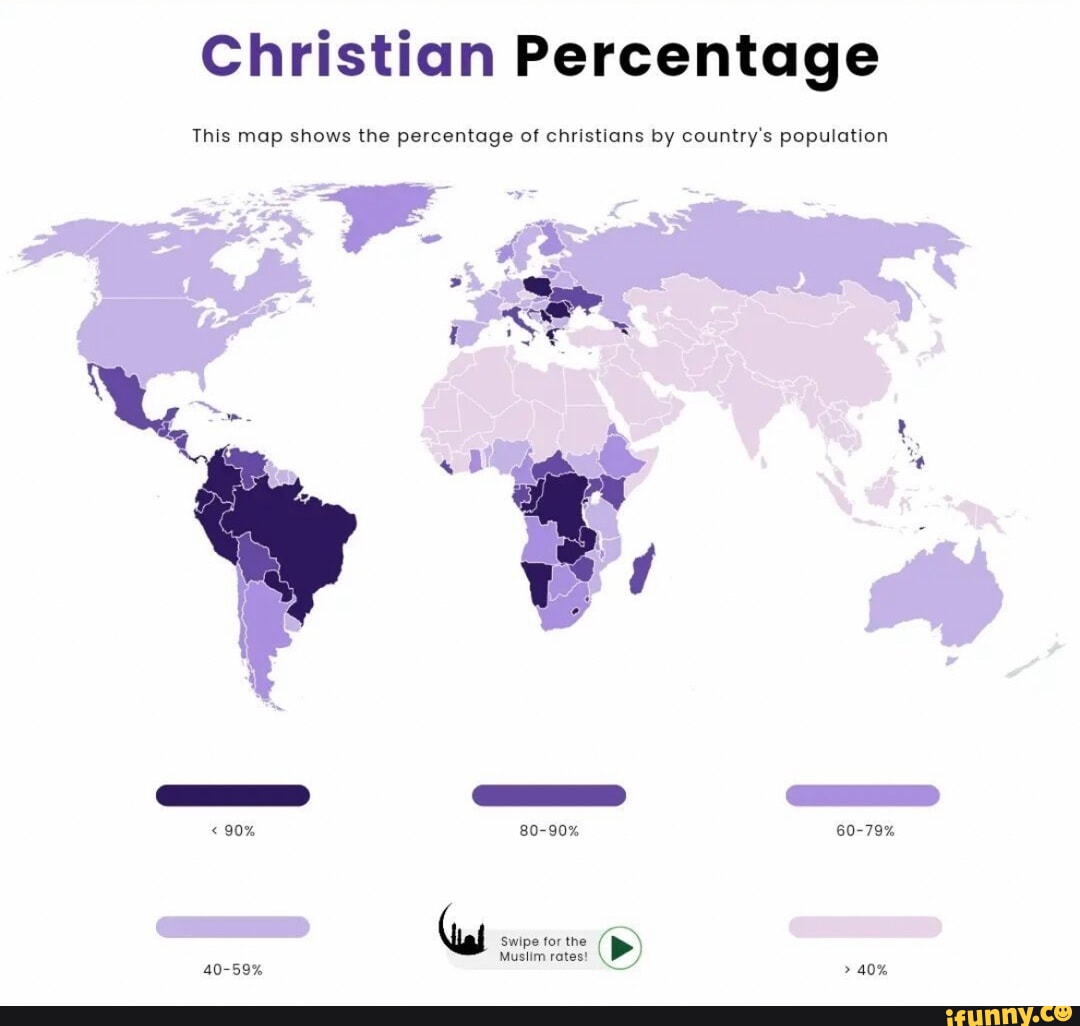Christian Percentage This map shows the percentage of christians by ...
