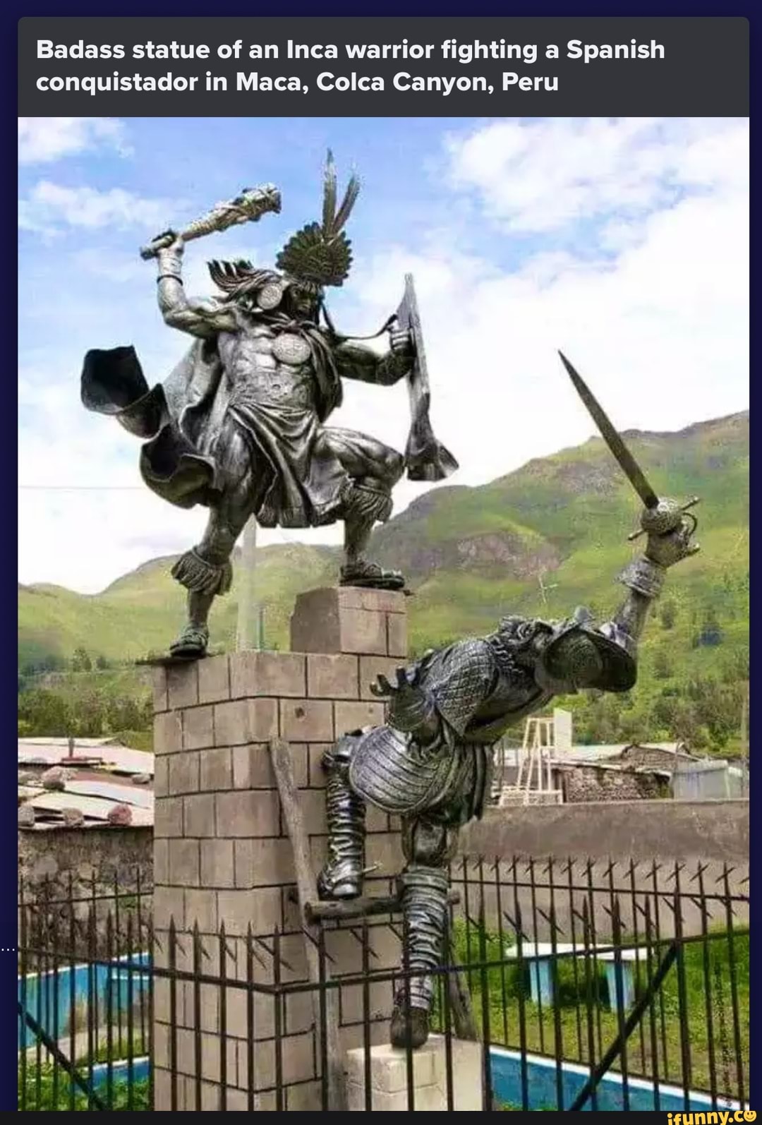 Badass statue of an Inca warrior fighting a Spanish conquistador in ...