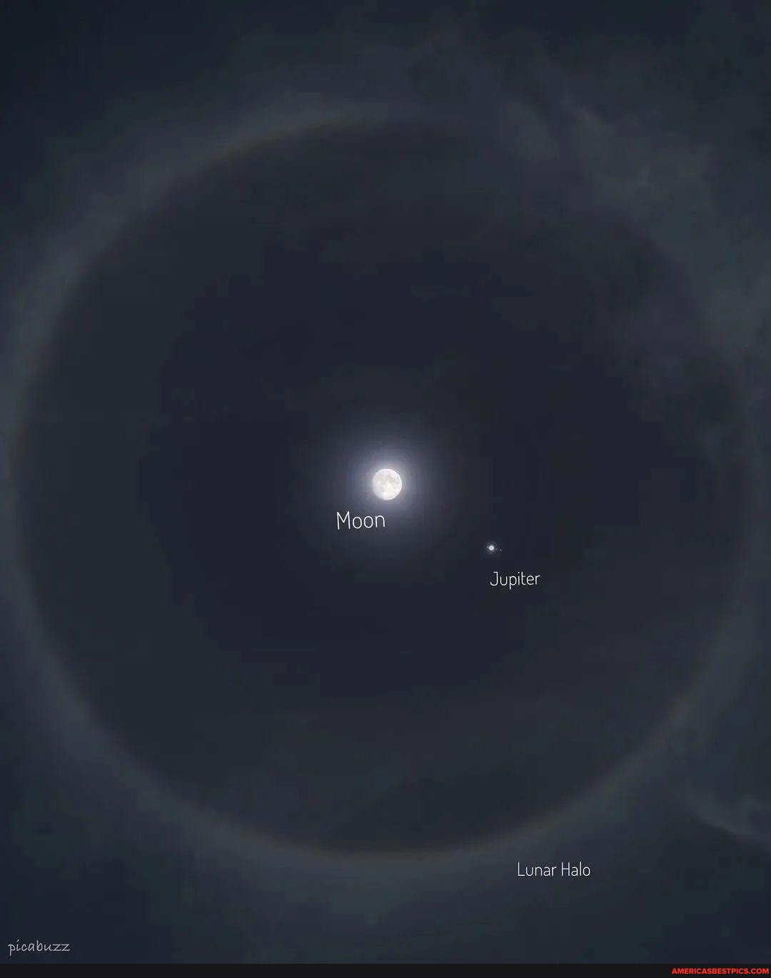 Trapped in Lunar Halo Here is a lunar conjunction with Gas Gaint Jupiter Follow for more ...